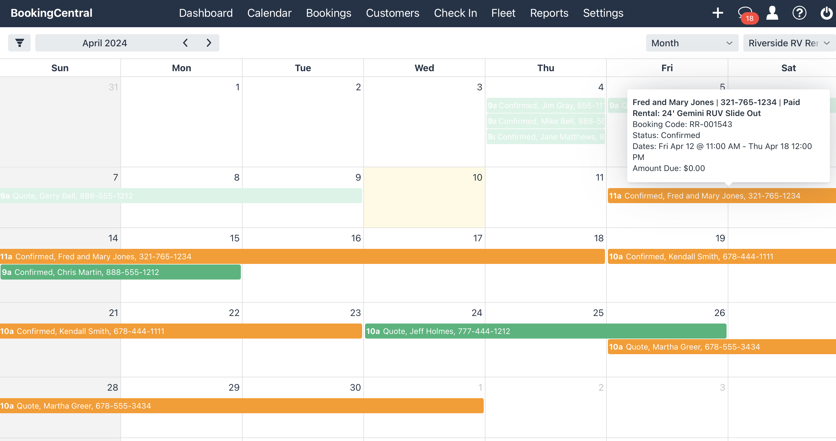 Managing Bookings from the Calendar – BookingCentral