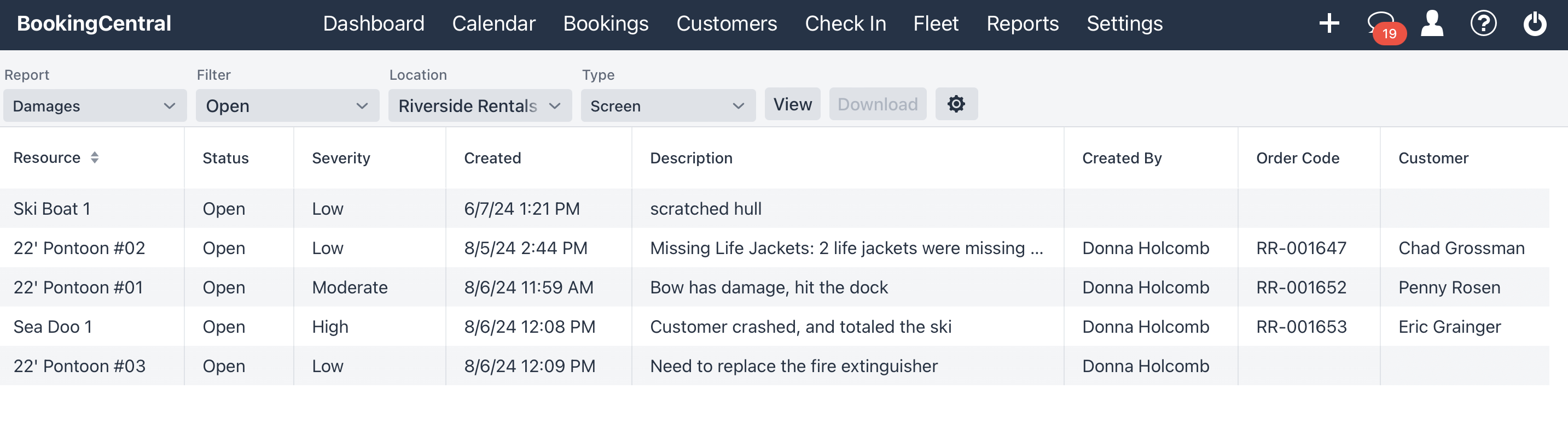 Damages Report – BookingCentral